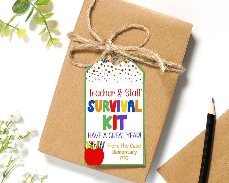 EDITABLE Bright Teacher Survival Kit Treat Bag Tags | Staff Survival ...