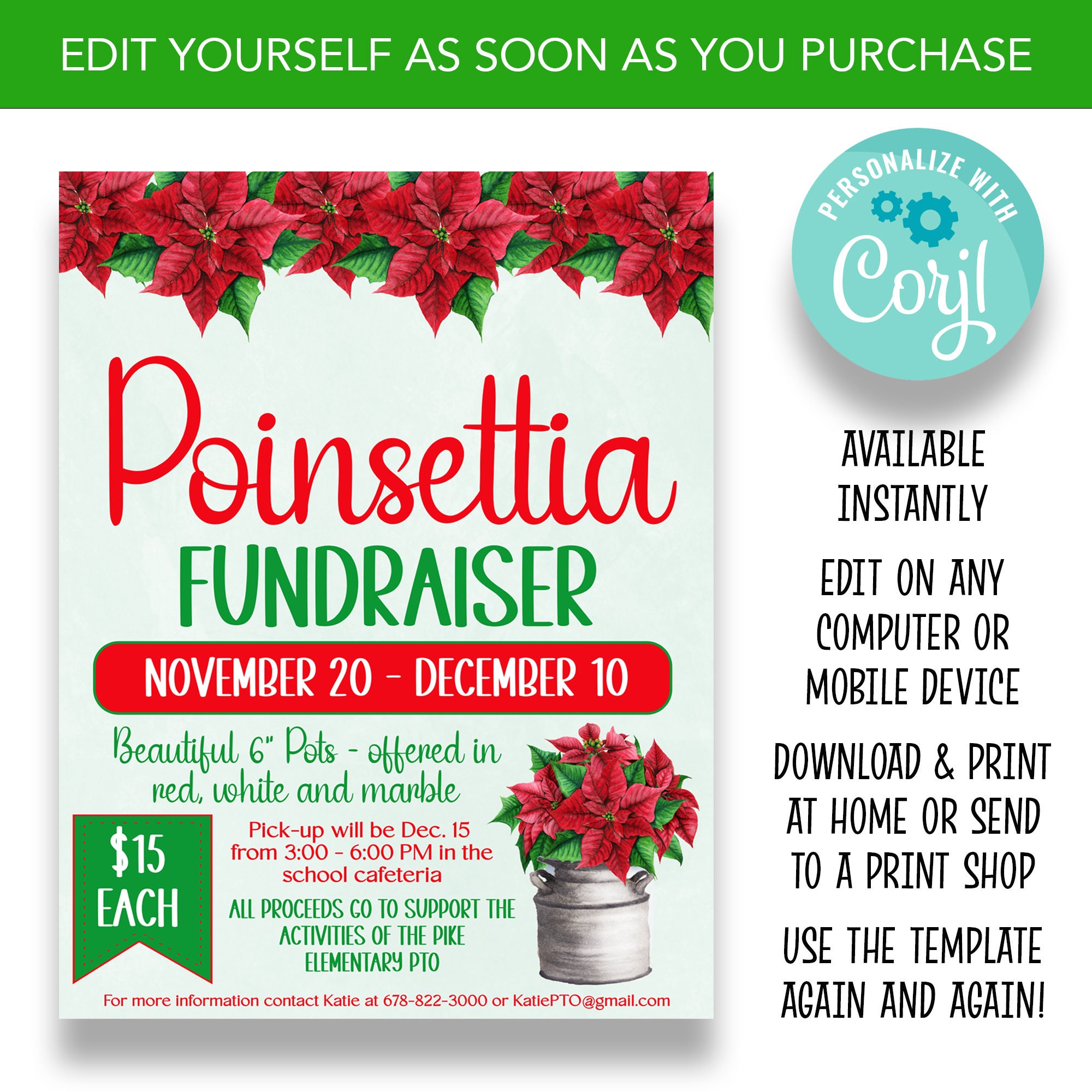 EDITABLE Pointsettia Sale Fundraising Flyer | Christmas Plant Sale ...