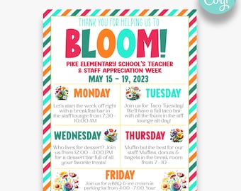 Thank You for Helping Us BLOOM Teacher and Staff Week Itinerary ...