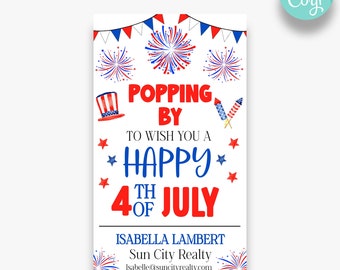 EDITABLE Popping by to Wish You a Happy 4th of July Gift Tags | Real ...