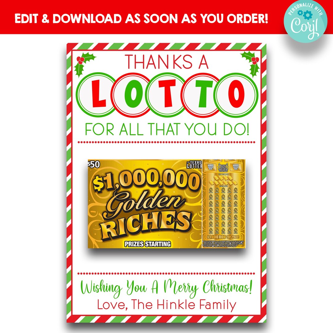 EDITABLE Christmas Lottery Ticket Gift Card Holder | Thanks a Lotto ...
