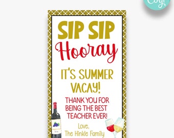 EDITABLE Sip Sip Hooray It's Summer Vacay Wine Gift Tags - Etsy