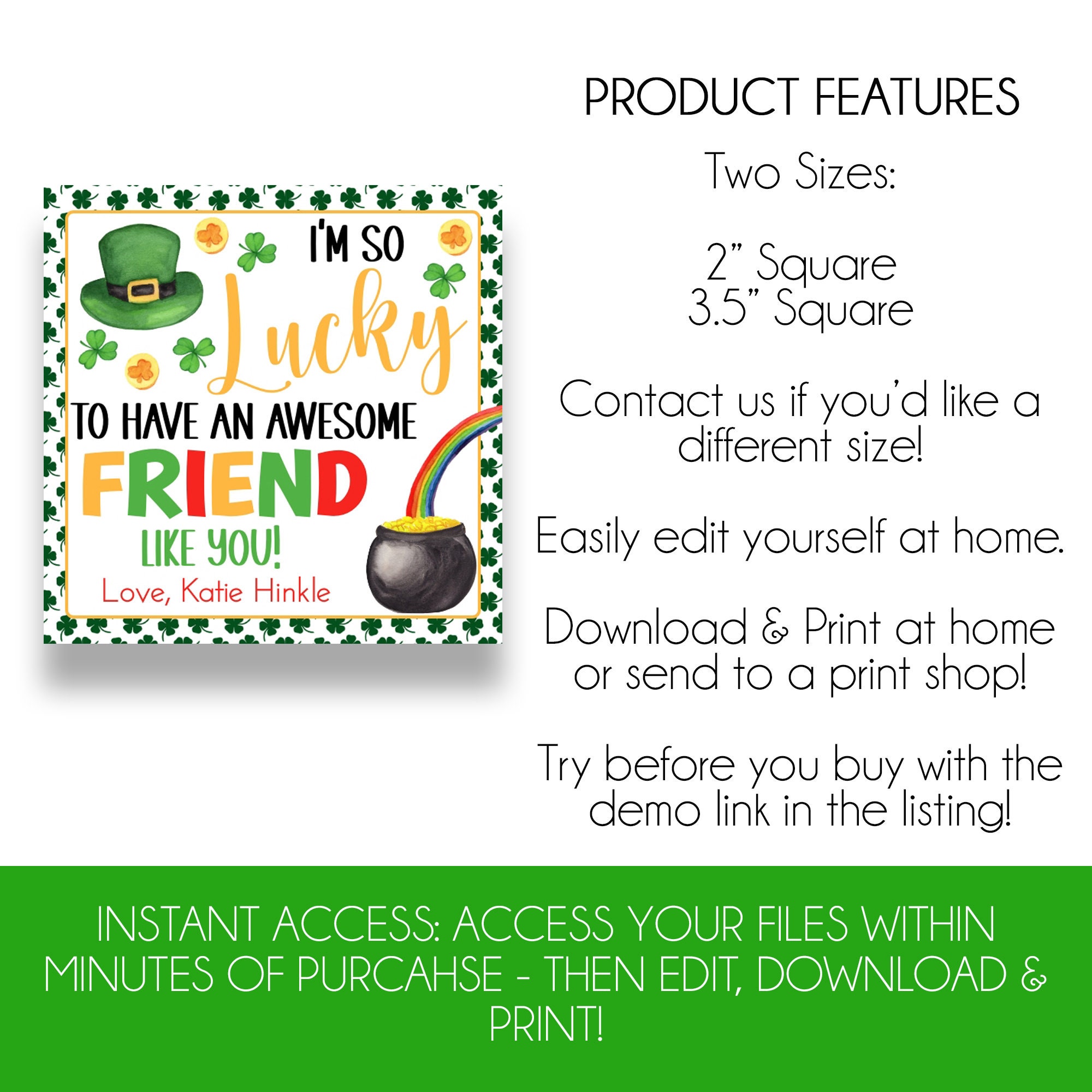 EDITABLE I'm Lucky to Have an Awesome Friend St. Patrick's Day Gift ...