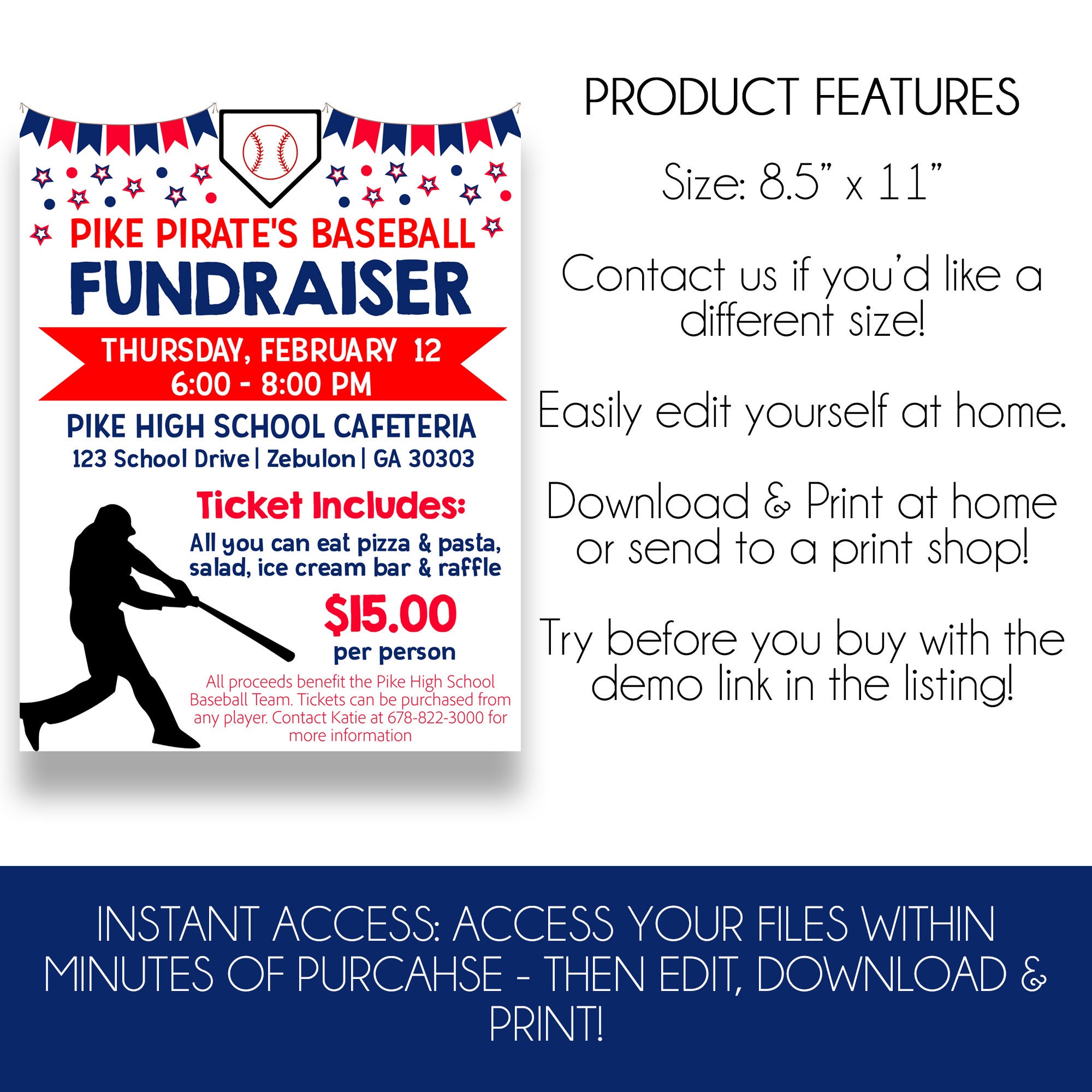 EDITABLE Baseball Fundraisier Flyer Baseball Fundraising - Etsy