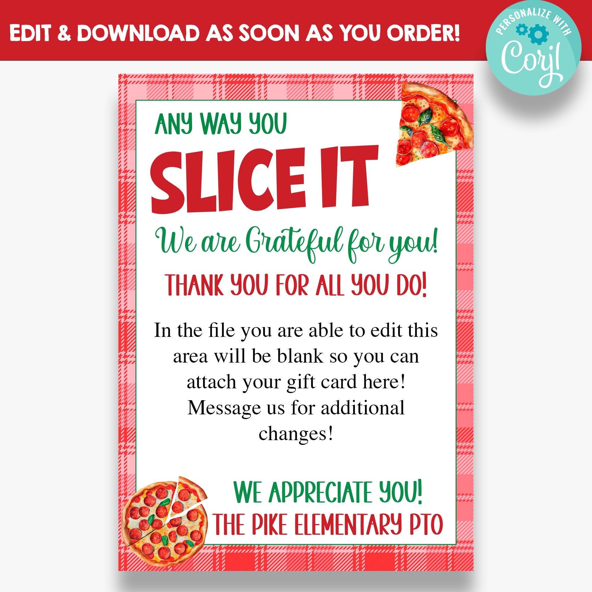 EDITABLE Any Way You Slice It Pizza Gift Card Holder Teacher - Etsy