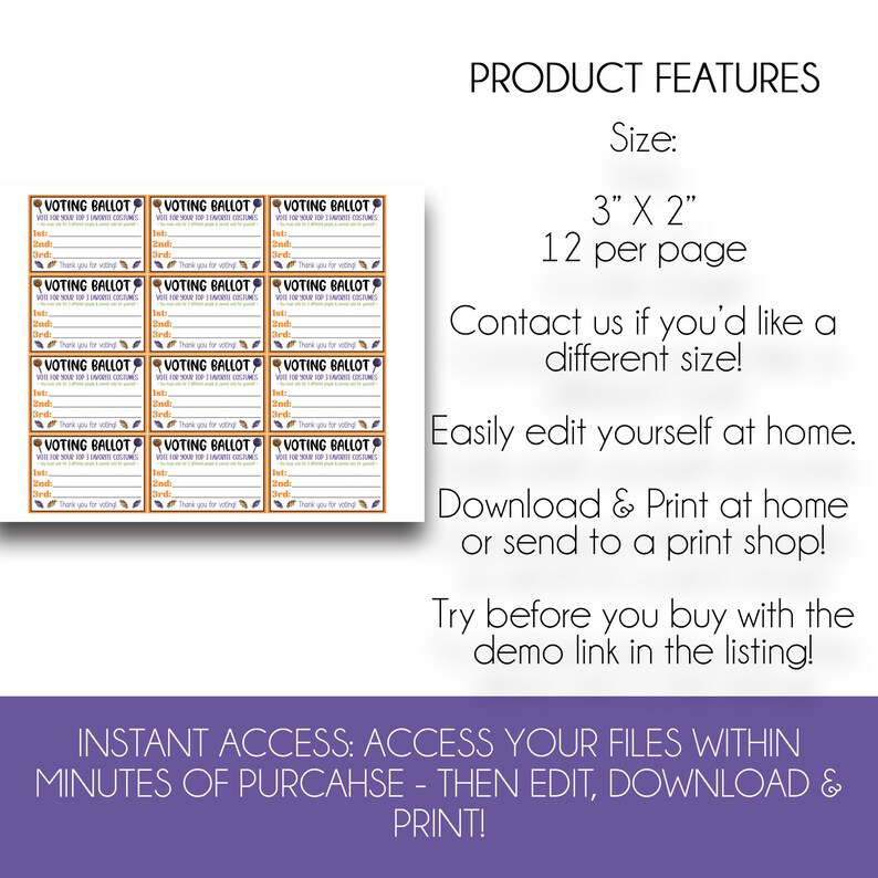 EDITABLE Halloween Costume Contest Voting Sign & Voting Ballots ...