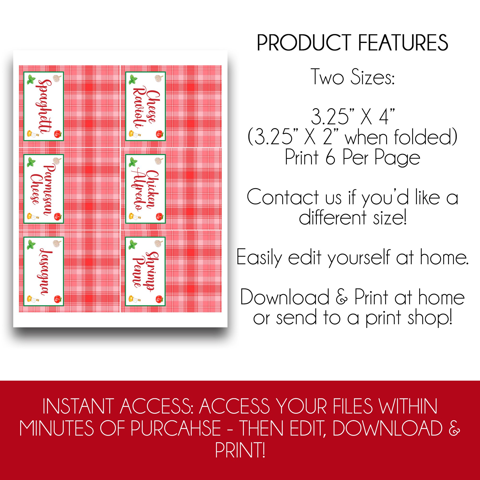 EDITABLE Pasta Bar Food Tents | Printable Pasta Dinner Food Signs ...