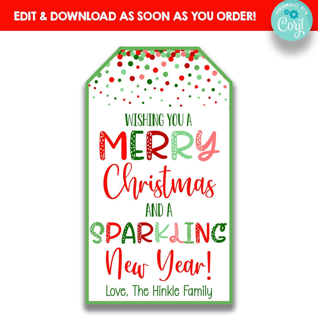 EDITABLE Merry Christmas & a Sparkling New Year Gift Tags | Champagne ...
