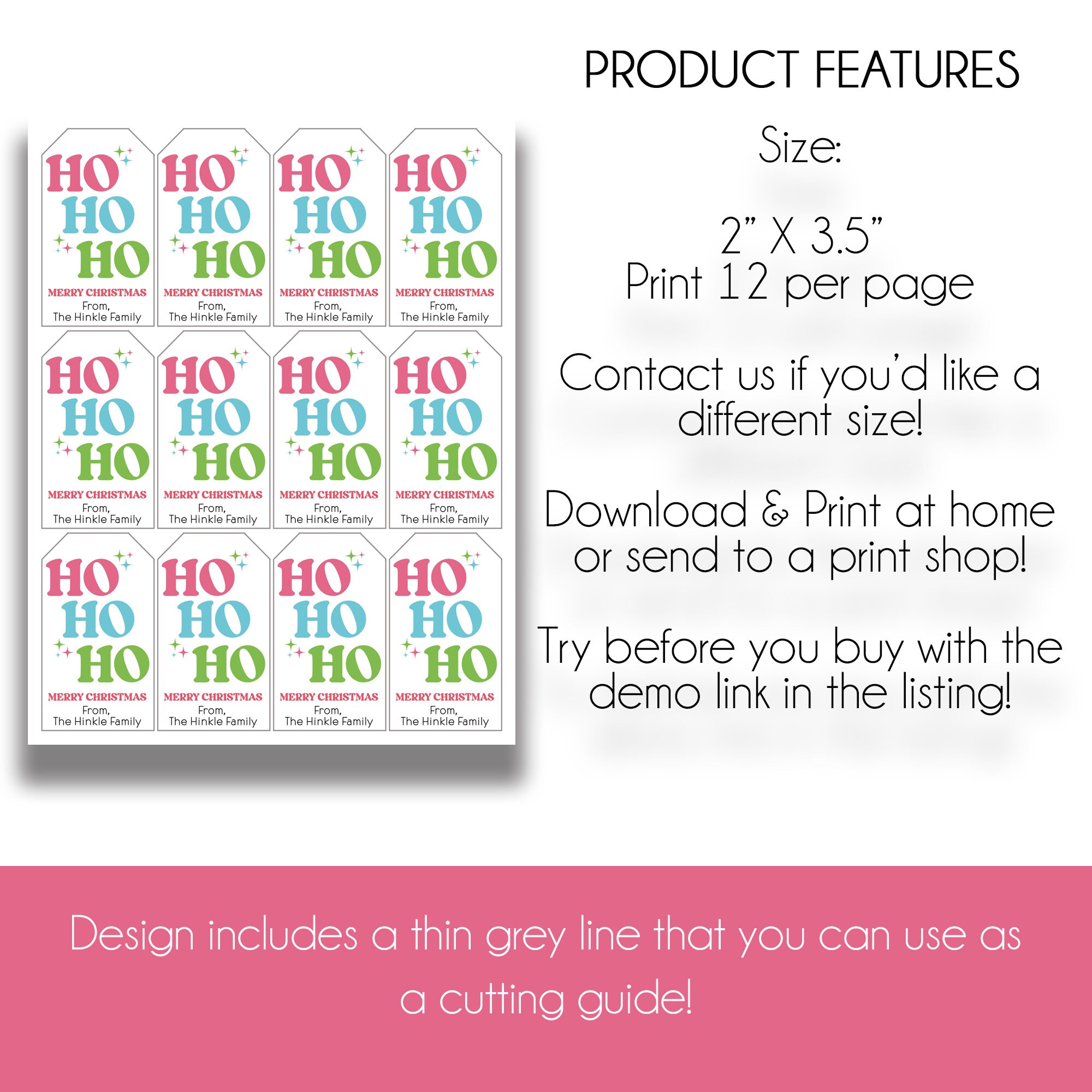 EDITABLE Ho Ho Ho Retro Merry Christmas Gift Tags | Editable Christmas ...