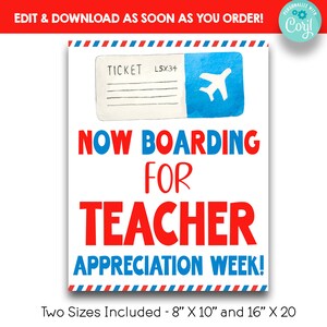 EDITABLE Now Boarding Teacher Appreciation Week Sign With Boarding ...