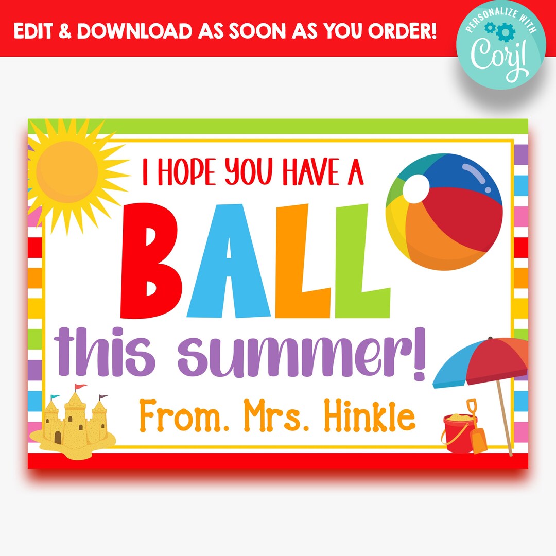 EDITABLE I Hope You Have a Ball This Summer Teacher Postcard for ...