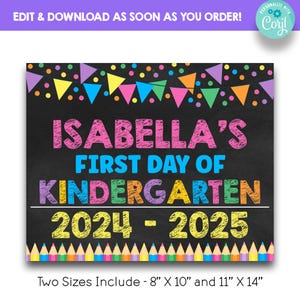 Editable Pastel First Day of Kindergarten First Day of School Sign ...