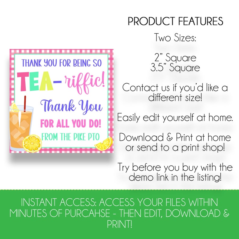 EDITABLE Thank You for Being so Tea-riffic Gift Tags | Tea Themed Treat ...