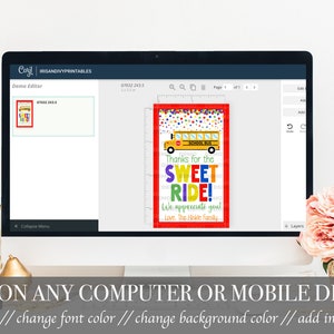 EDITABLE Thanks for the Sweet Ride Bus Driver Appreciation Gift Tags ...