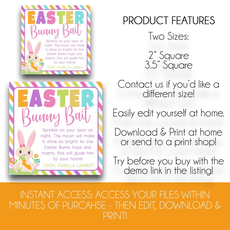 EDITABLE Easter Bunny Bait Treat Tags | Printable Easter Gift Tag ...