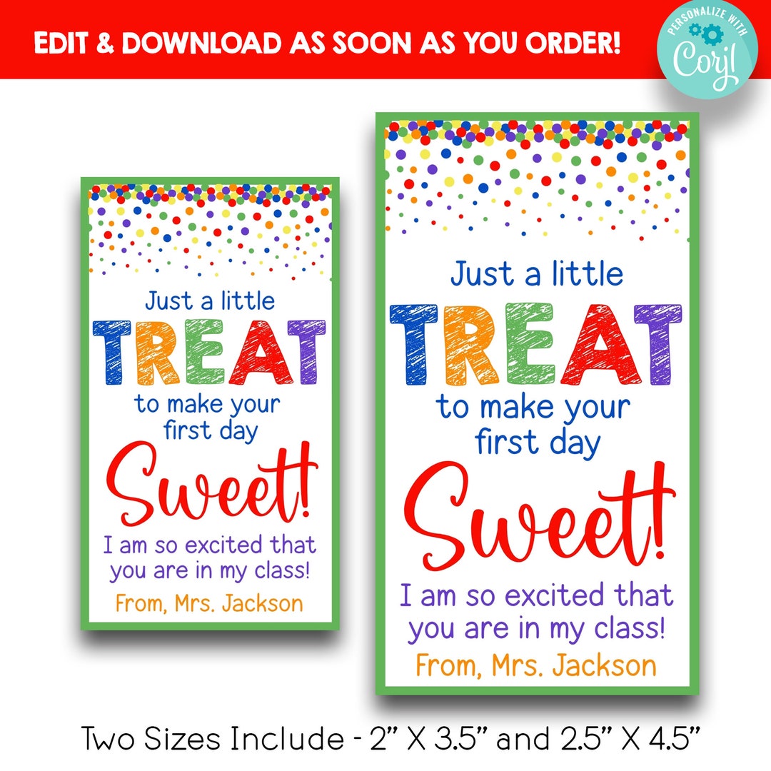 EDITABLE Just a Little Treat to Make Your First Day Sweet Back to ...