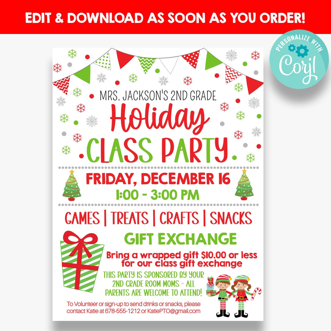 EDITABLE Class Holiday Party Flyer | School Holiday Party Template ...