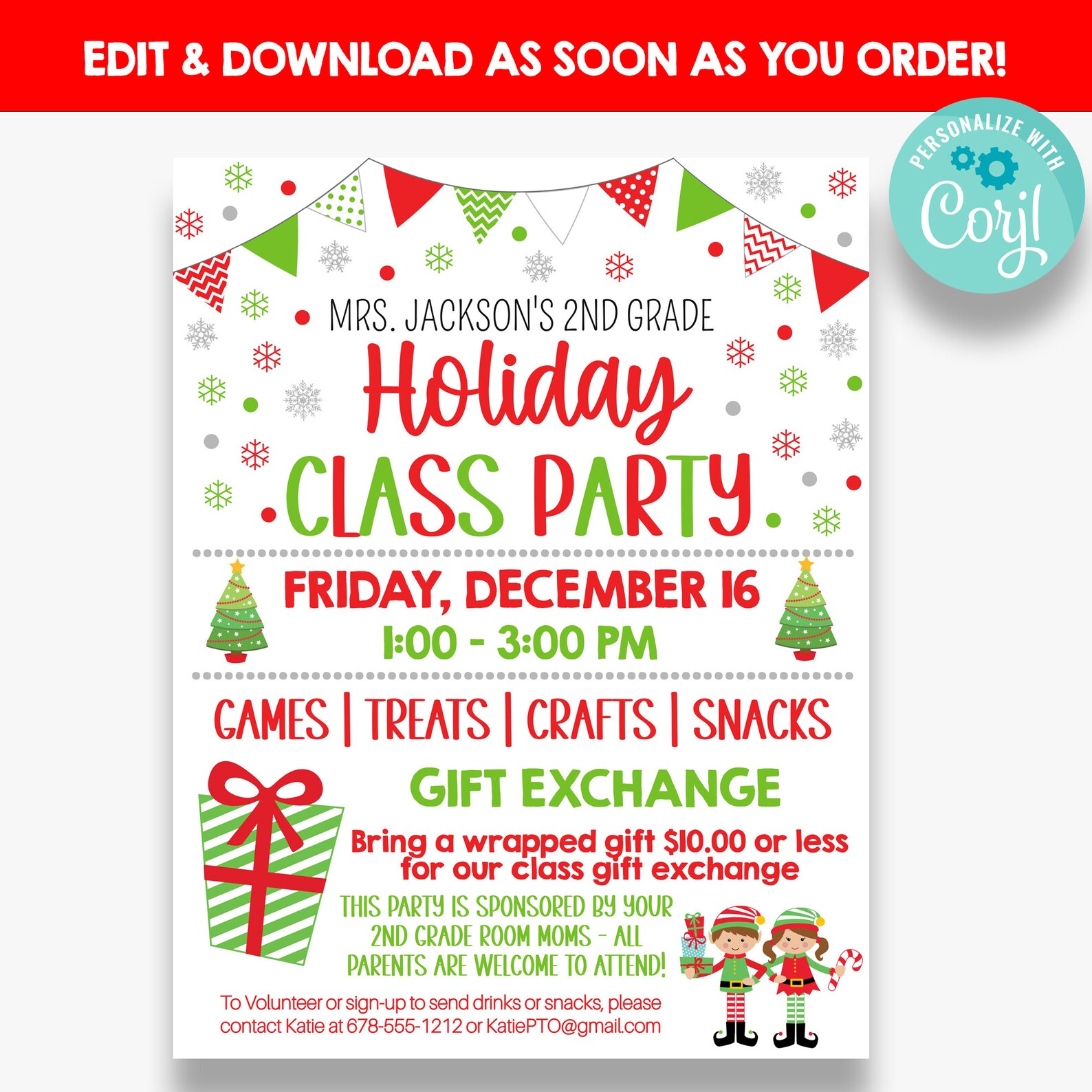 EDITABLE Class Holiday Party Flyer | School Holiday Party Template ...