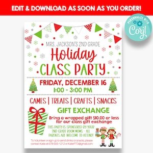 EDITABLE Class Holiday Party Flyer | School Holiday Party Template ...