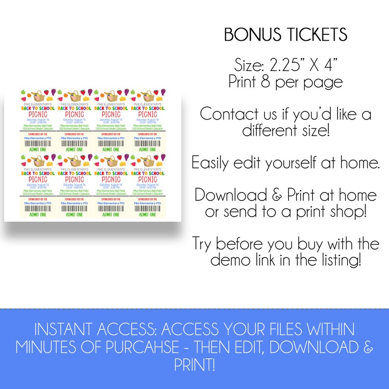 EDITABLE Back to School Picnic Flyer With Bonus Tickets | Back to ...