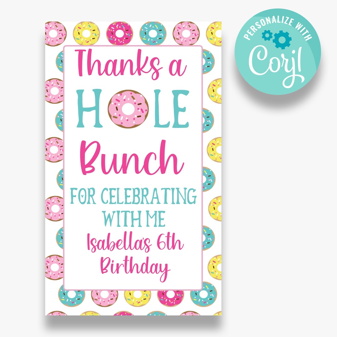 INSTANT DOWNLOAD | EDITABLE Donut Themed Birthday Favor Tags | Thanks a ...
