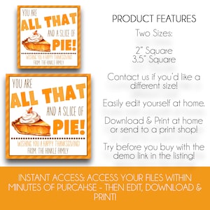 EDITABLE You Are All That and a Slice of Pie Thanksgiving Gift Tags ...