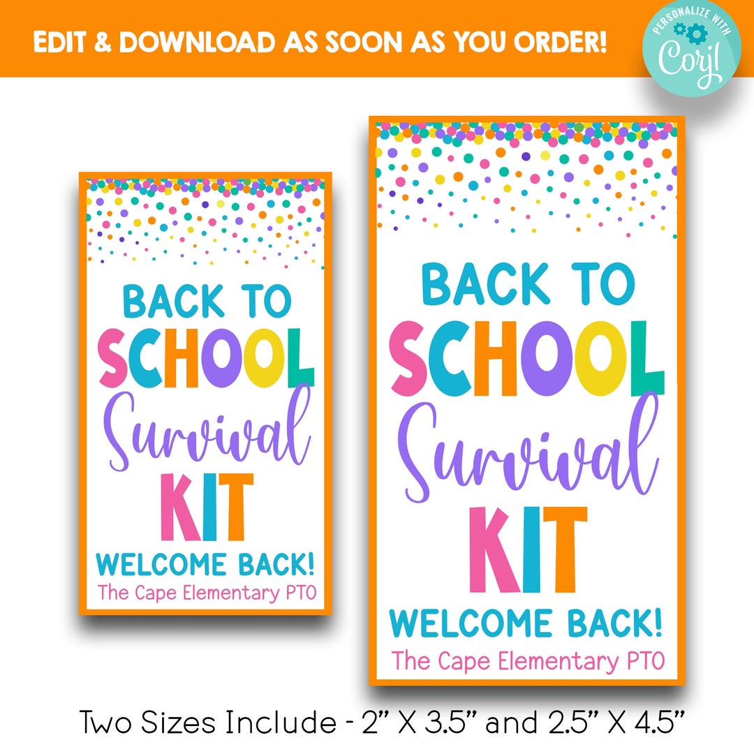 EDITABLE Pastel Back to School Survival Kit Tags | Kid's First Day of ...