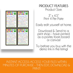 EDITABLE Middle School Survival Kit Gift Tags | Back to School Student ...