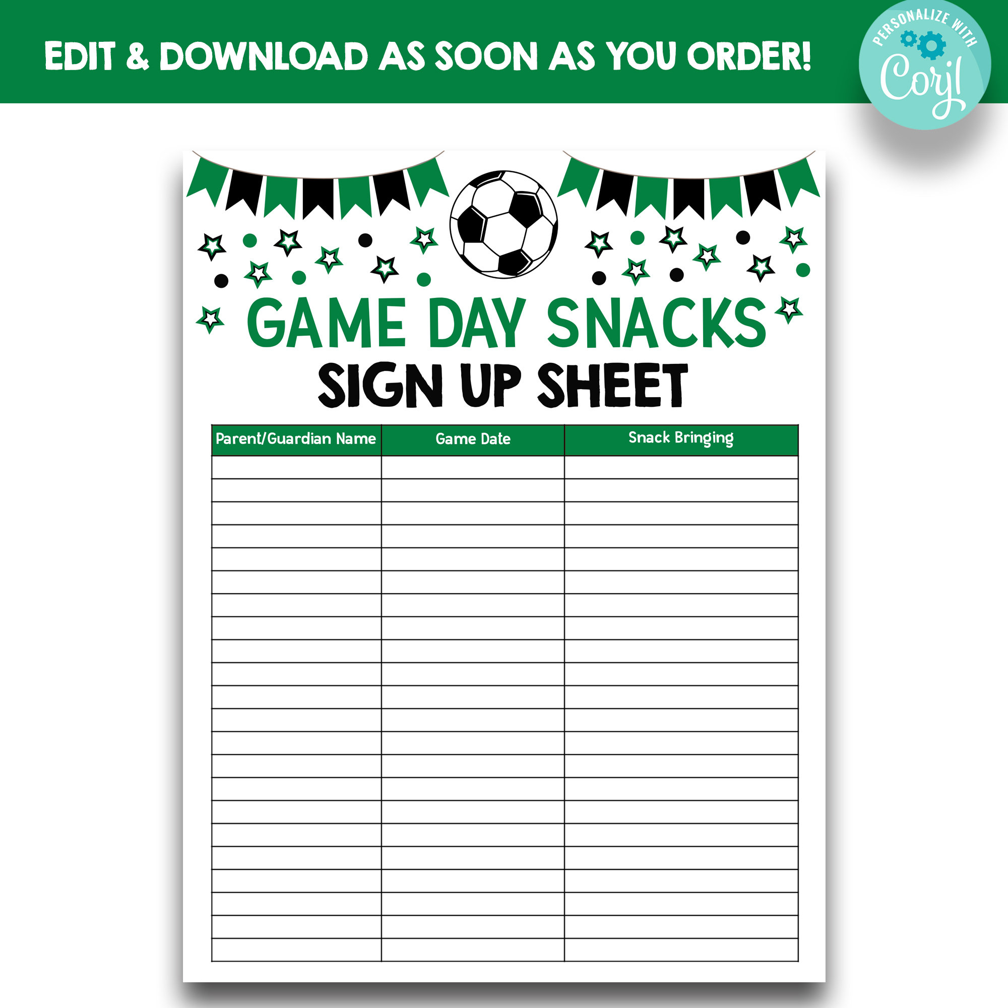 Snack List Template Free