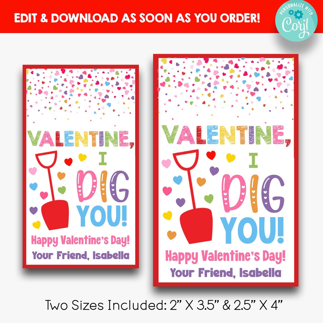 EDITABLE I Dig You Valentine's Day Treat Tag | Beach Shovel Valentine ...