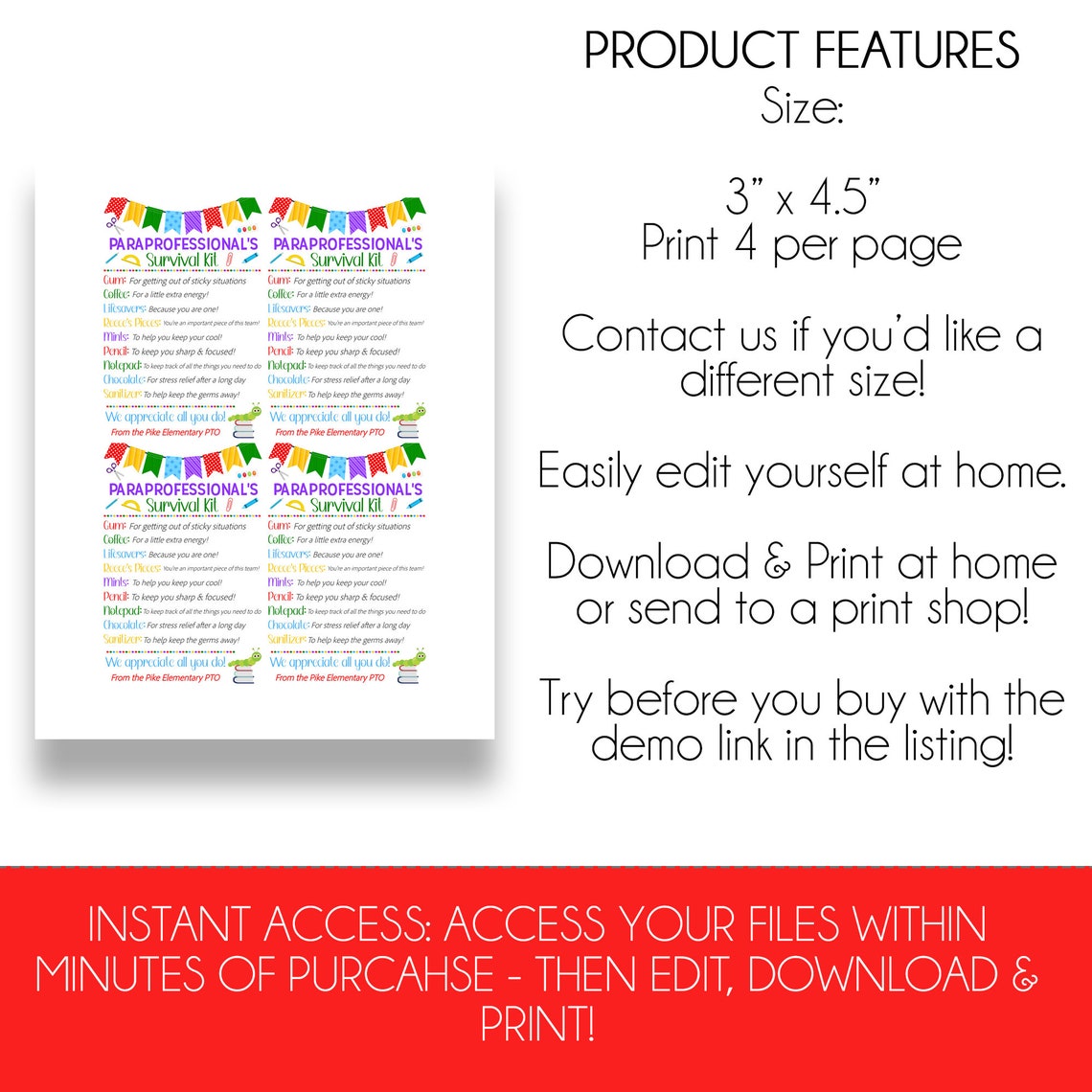 EDITABLE Paraprofessional's Survival Kit Tag | Back to School Parapro ...