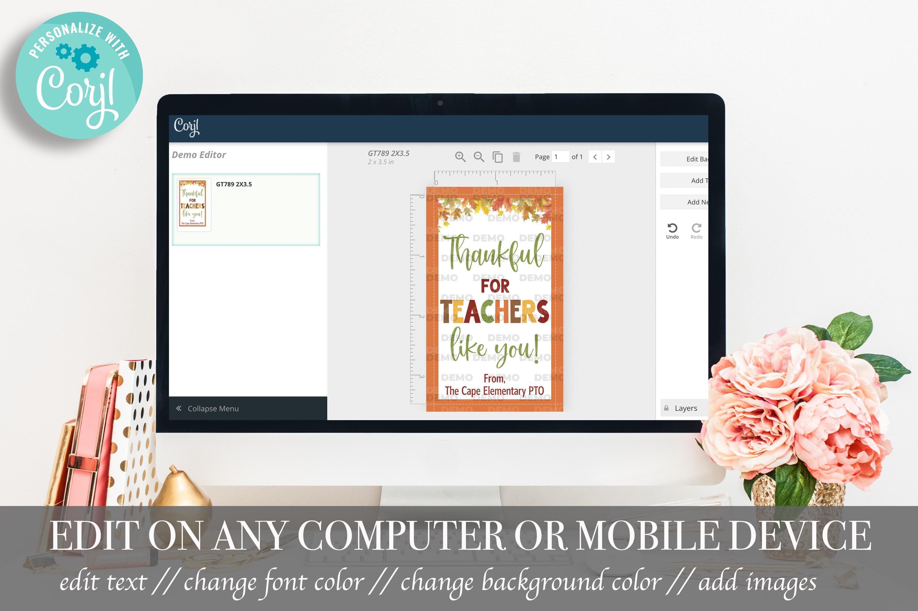 EDITABLE Fall Thankful for Teachers Like You Thanksgiving Gift Tags ...