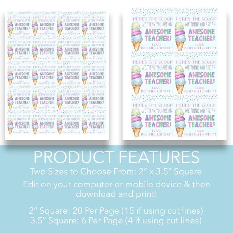 EDITABLE Blue Here's the Scoop Square Ice Cream - Etsy