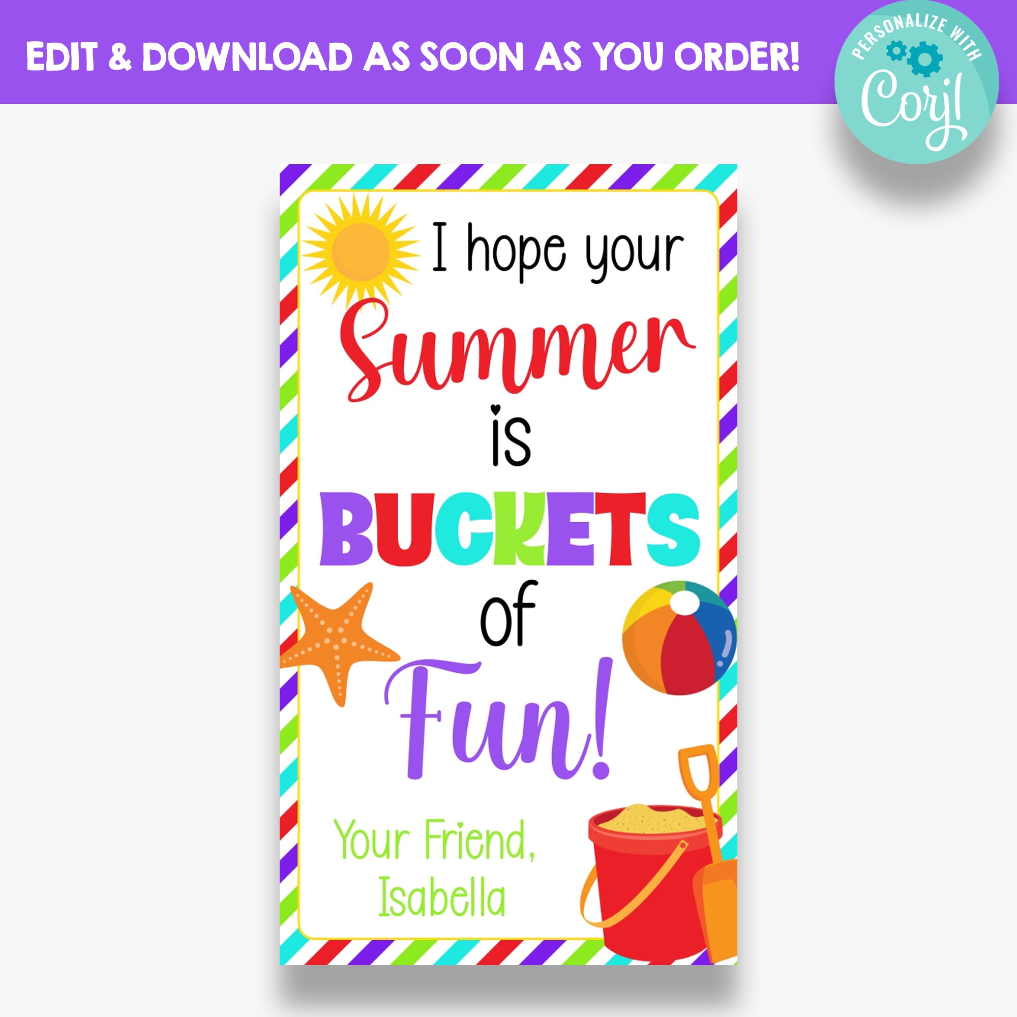 EDITABLE Beach Bucket Gift Tags | Hope Your Summer is Buckets of Fun ...
