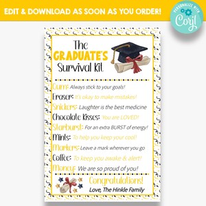 EDITABLE the Graduate's Survival Kit Tag | Graduation Gift Idea ...