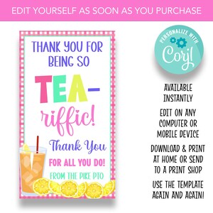 EDITABLE Thank You for Being so Tea-riffic Rectangle Gift Tags | Iced ...