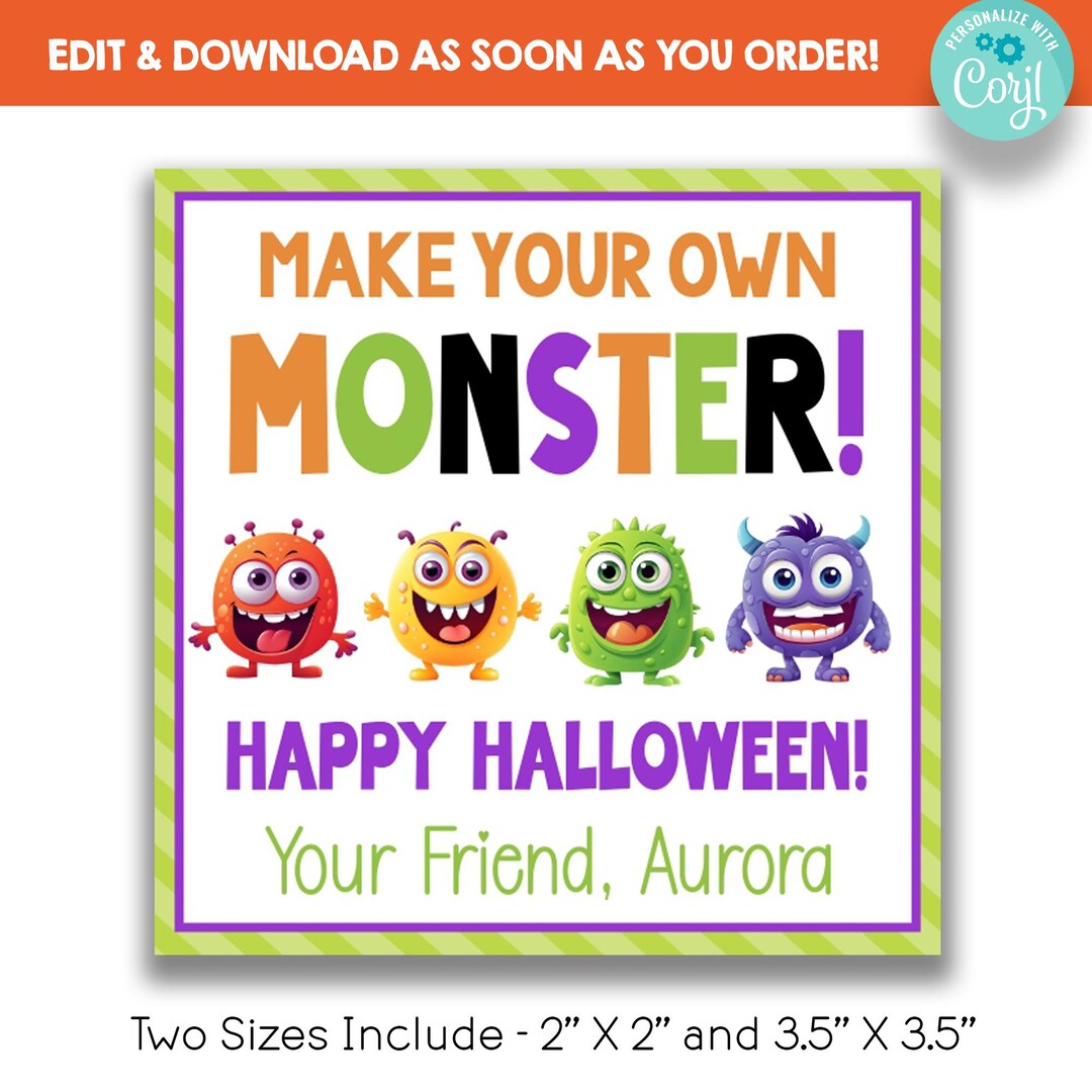 EDITABLE Make Your Own Monster Halloween Treat Bag Tags | Kid's Monster ...