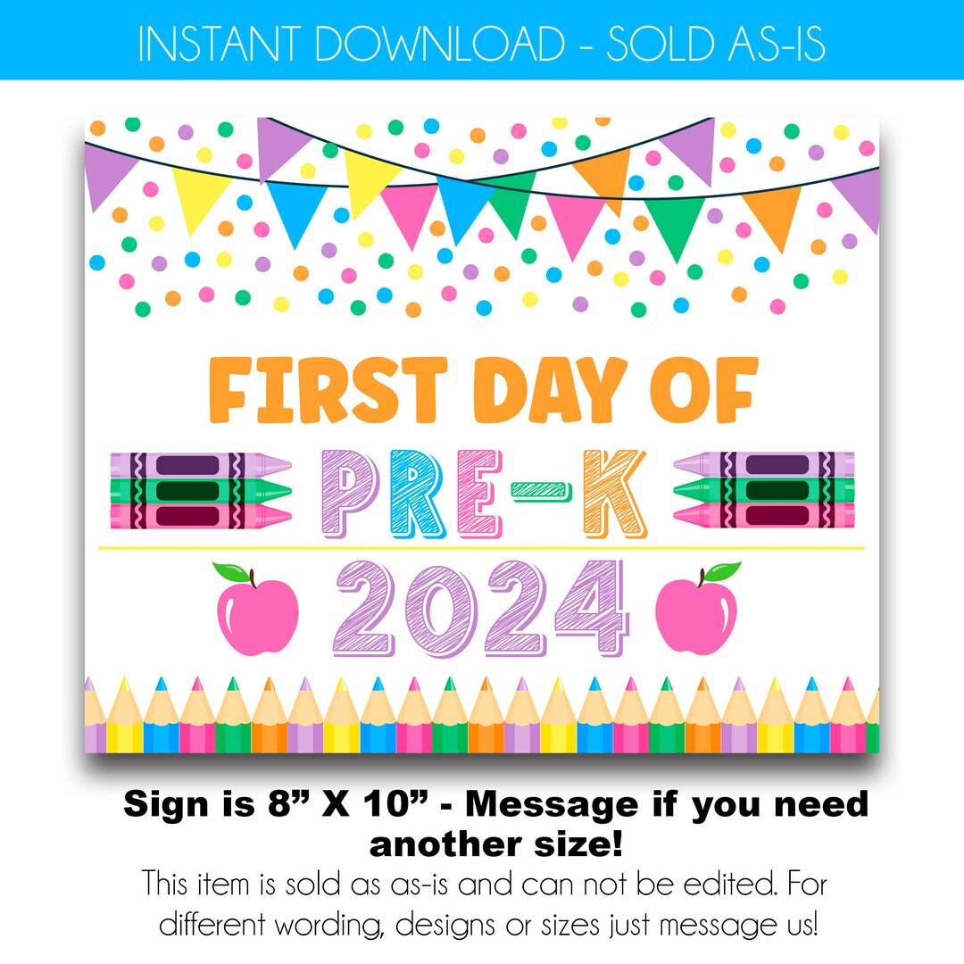 Pastel First Day of Pre-k4 Sign Pastel Printable Back to School 2024 ...