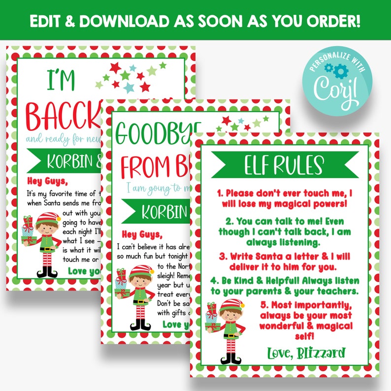 EDITABLE Boy Elf Hello I'm Back Christmas Set | Elf Welcome & Goodbye ...