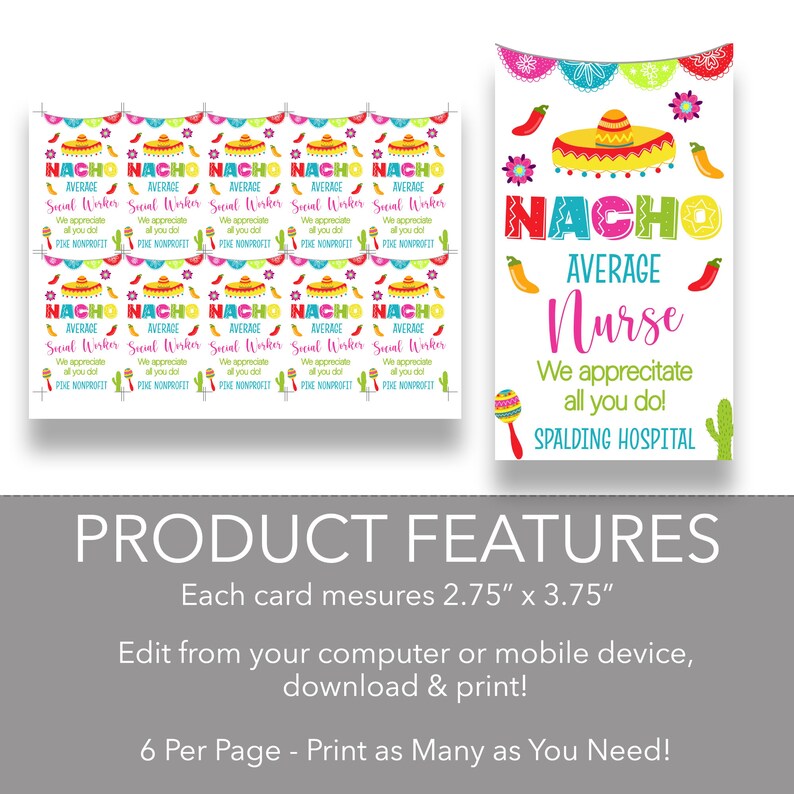 EDITABLE Nacho Average Nurse Thank You Tags Fiesta Gift Tag - Etsy