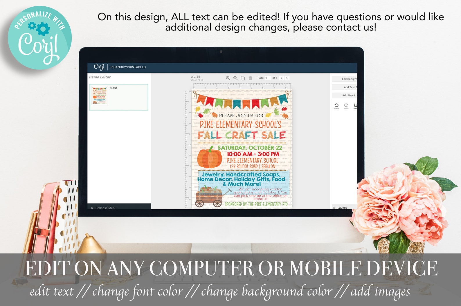 EDITABLE Fall Craft Fair Flyer PTO Craft Fair Fundraiser - Etsy