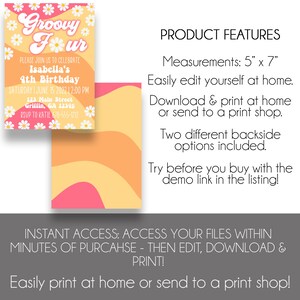 Editable Groovy Four Birthday Invitations | Pink/orange Hippie ...