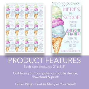 EDITABLE Here's the Scoop, We Think You're an Awesome Teacher Gift Tag ...