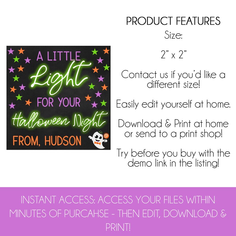 EDITABLE A Little Light for Your Halloween Night Treat Tag | Glow Stick ...