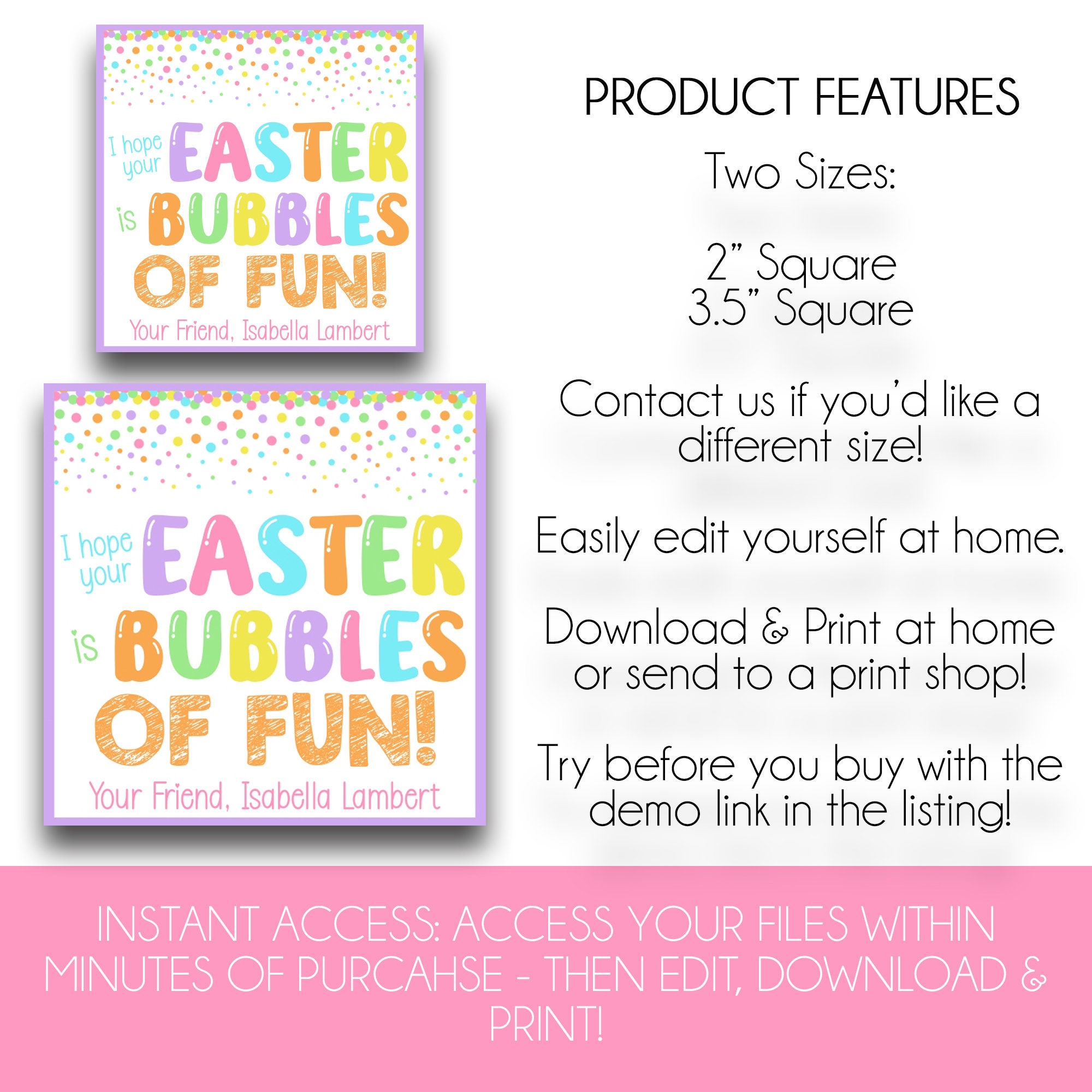 EDITABLE I Hope Your Easter is Bubbles of Fun Easter Treat Bag Tags ...
