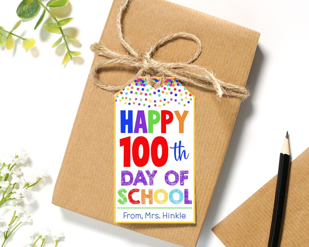 EDITABLE Happy 100th Day of School Treat Bag Tags | Printable 100th Day ...