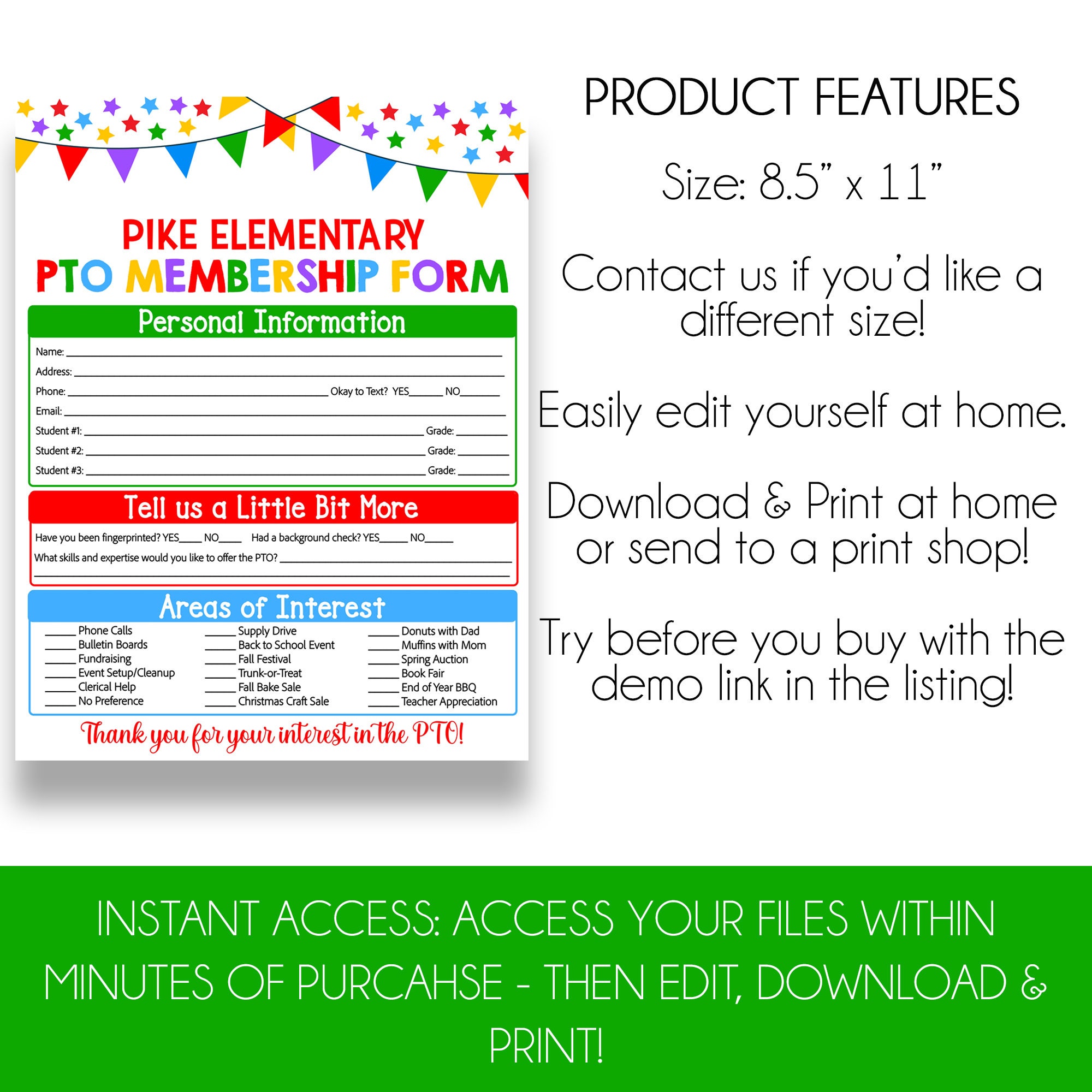 Editable PTO Membership Form Printable PTA Sign-up Sheet - Etsy