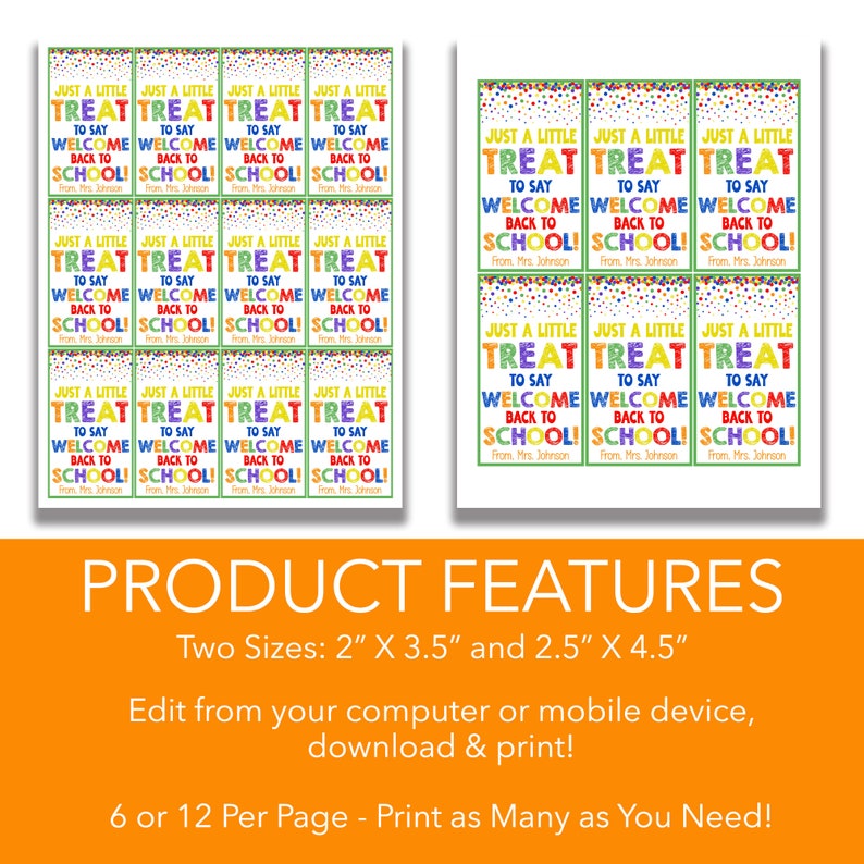 EDITABLE First Day of School Treat Tags | Bright Just a Little Treat to ...