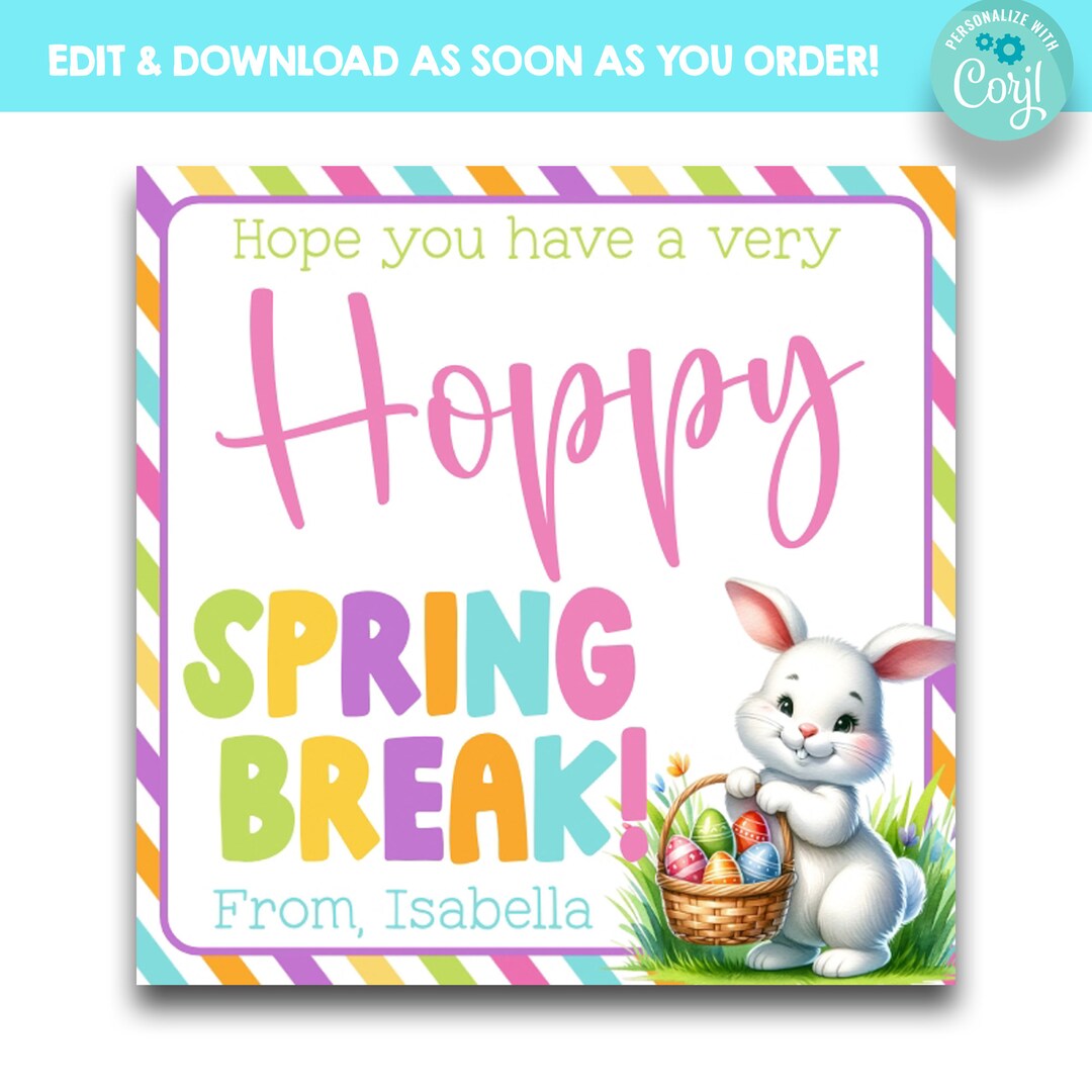 EDITABLE Hope You Have a Hoppy Spring Break Kid's Treat Break Tags ...