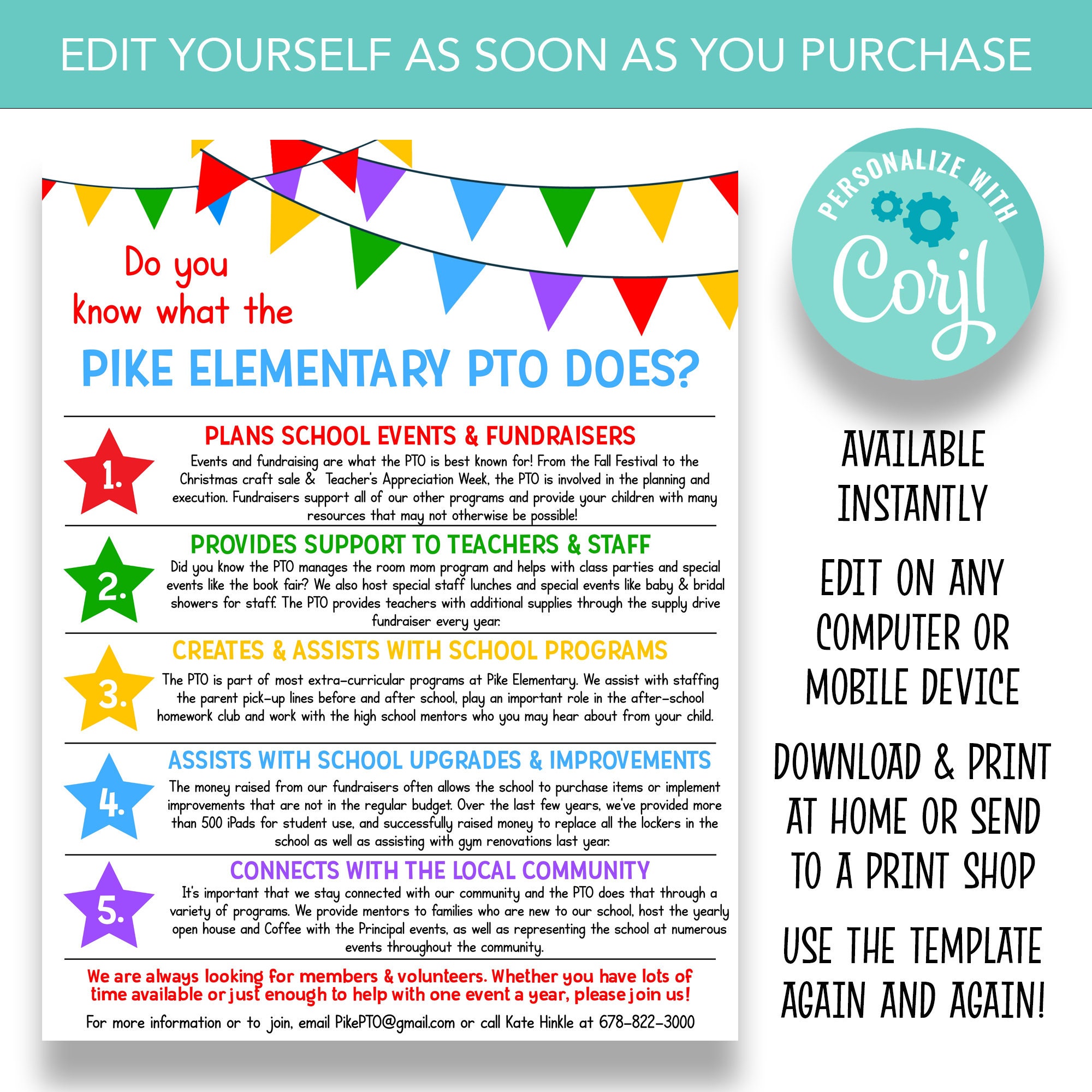EDITABLE PTO Informational Flyer | What the PTO Does Information Sheet ...